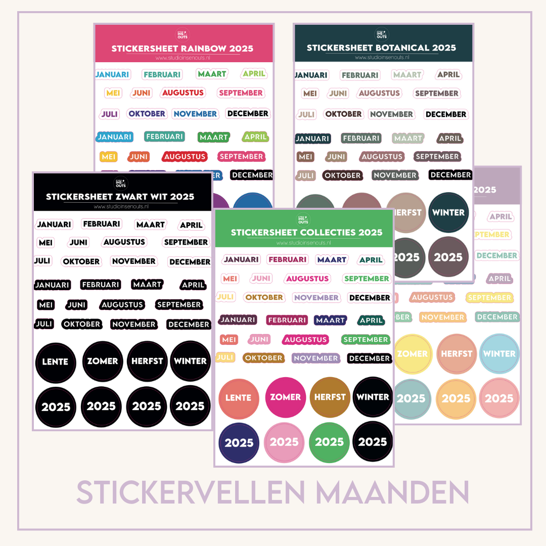 Stickervel Maanden 2025 | Stickers Met Maand Namen | Jaartal 2025 ...
